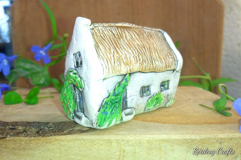 Handmade Ceramic Irish Cottage With Thatched Roof - Miniature Home ...