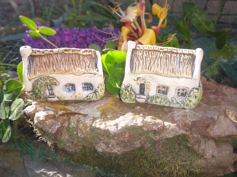 Handmade Ceramic Irish Cottage With Thatched Roof - Miniature Home ...