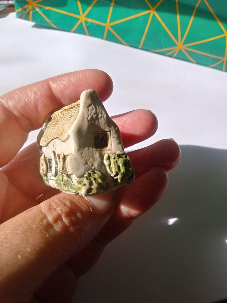 Handmade Ceramic Irish Cottage With Thatched Roof - Miniature Home ...