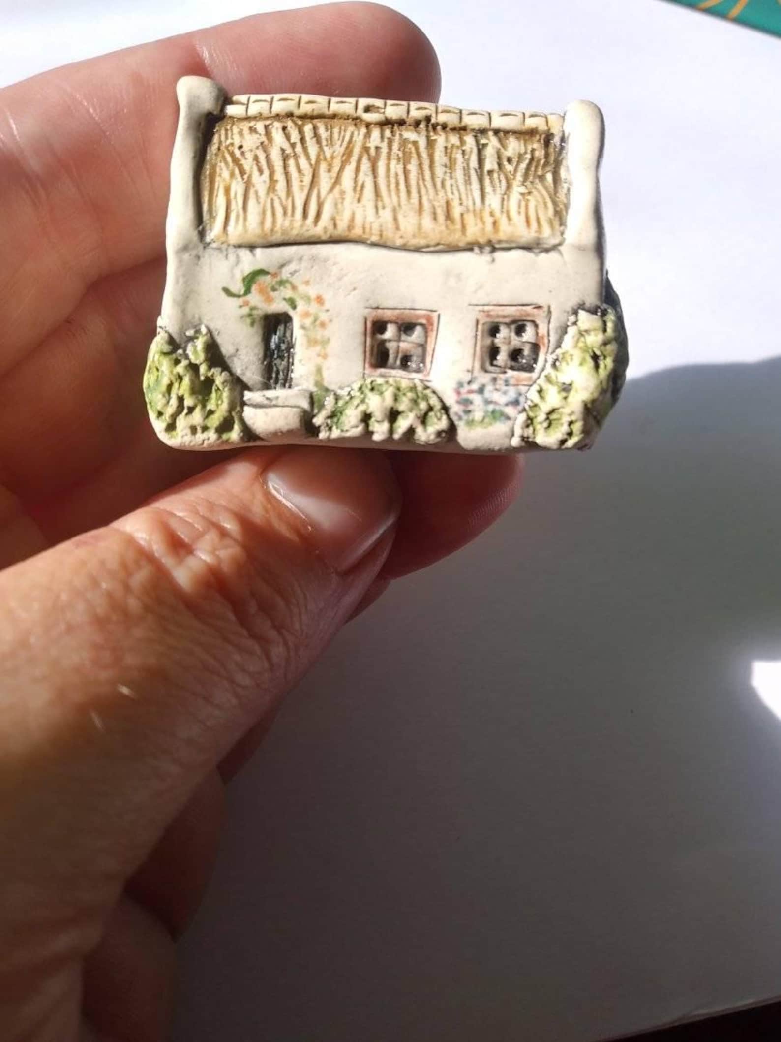 Handmade Ceramic Irish Cottage With Thatched Roof - Miniature Home ...