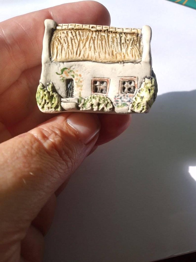 Handmade Ceramic Irish Cottage With Thatched Roof - Miniature Home ...