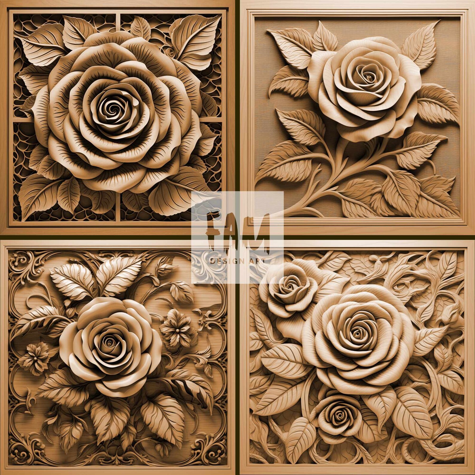 4 Rose Flower 3D Illusion PNG Laser Burn File, Laser Lightburn File ...