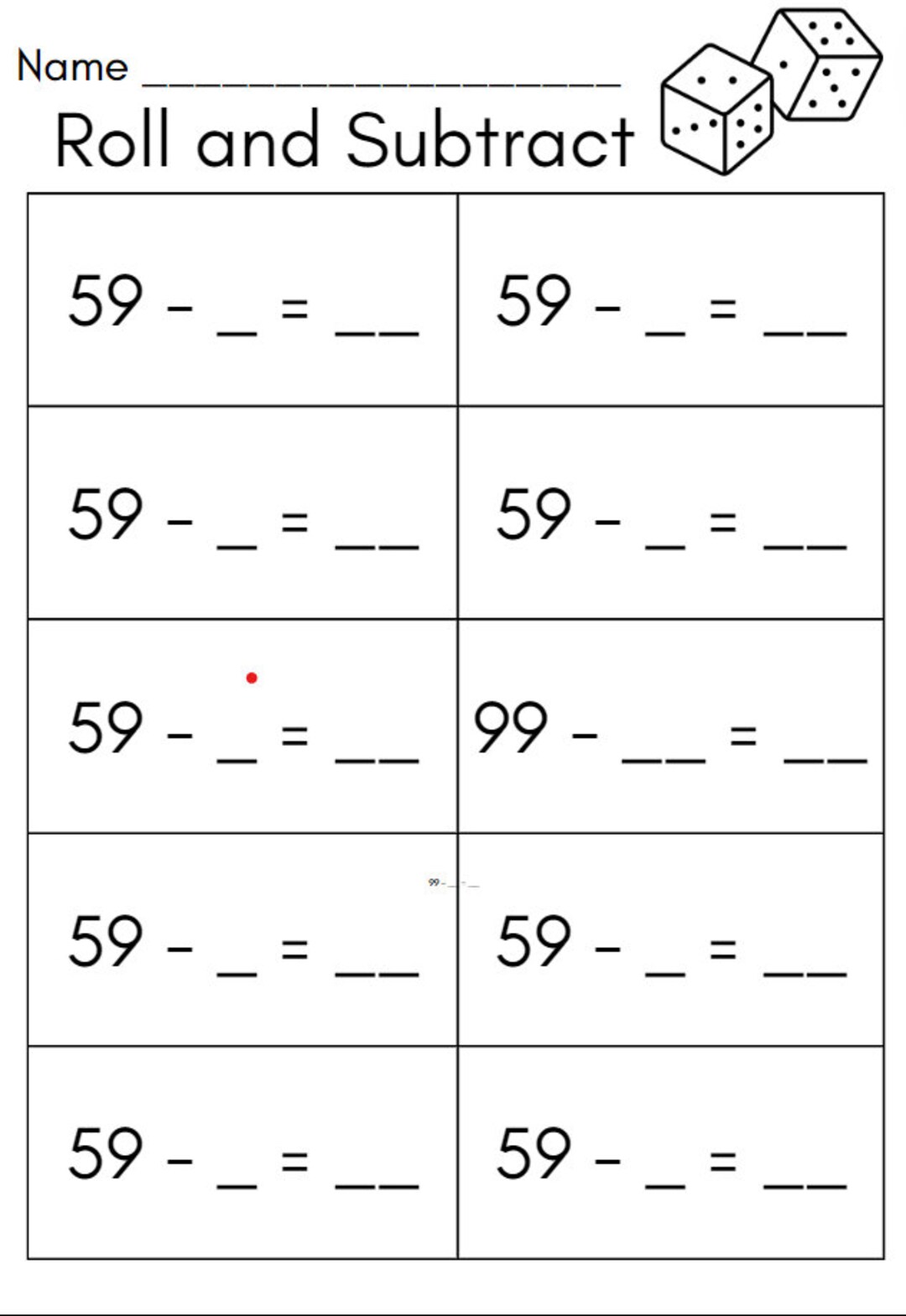 Roll and Subtract Single Digit - Etsy