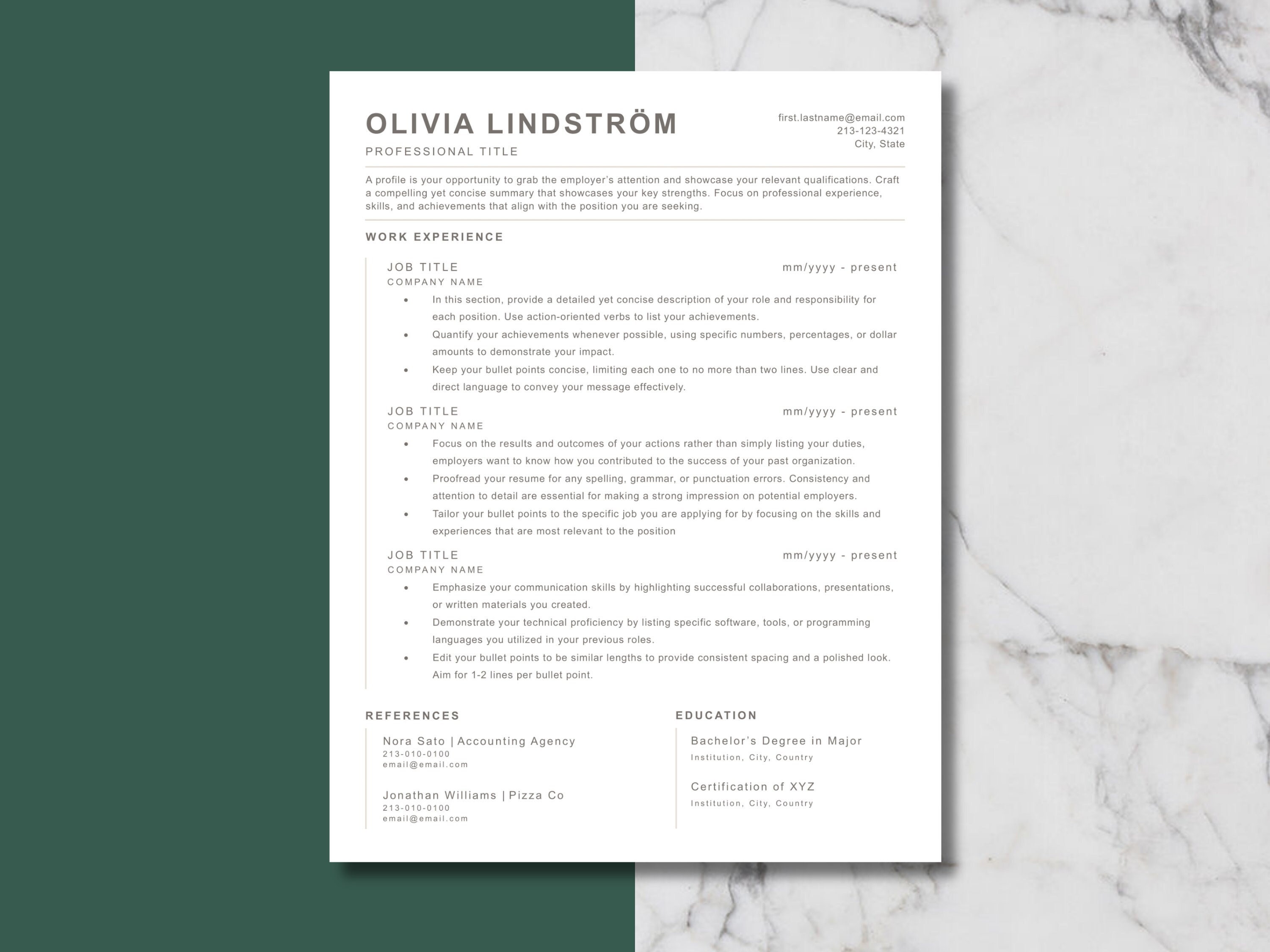 Minimalist Resume Template for Word, Google Docs, & Apple Mac Pages ATS ...