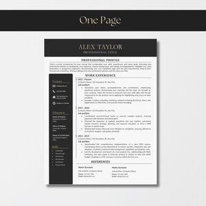 Resume Template Word & Pages ATS Friendly CV Digital Editable Black ...