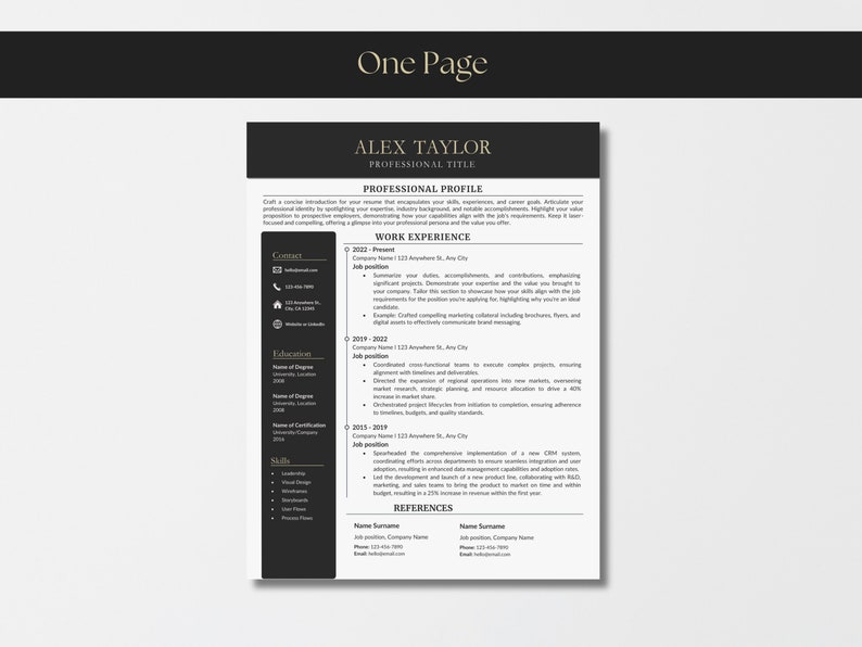 Resume Template Word & Pages ATS Friendly CV Digital Editable Black ...