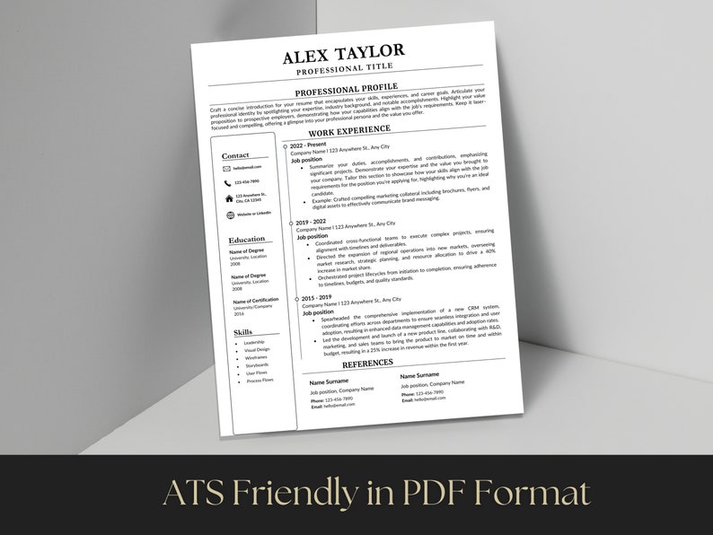 Resume Template Word & Apple Pages ATS Friendly CV Digital Download ...