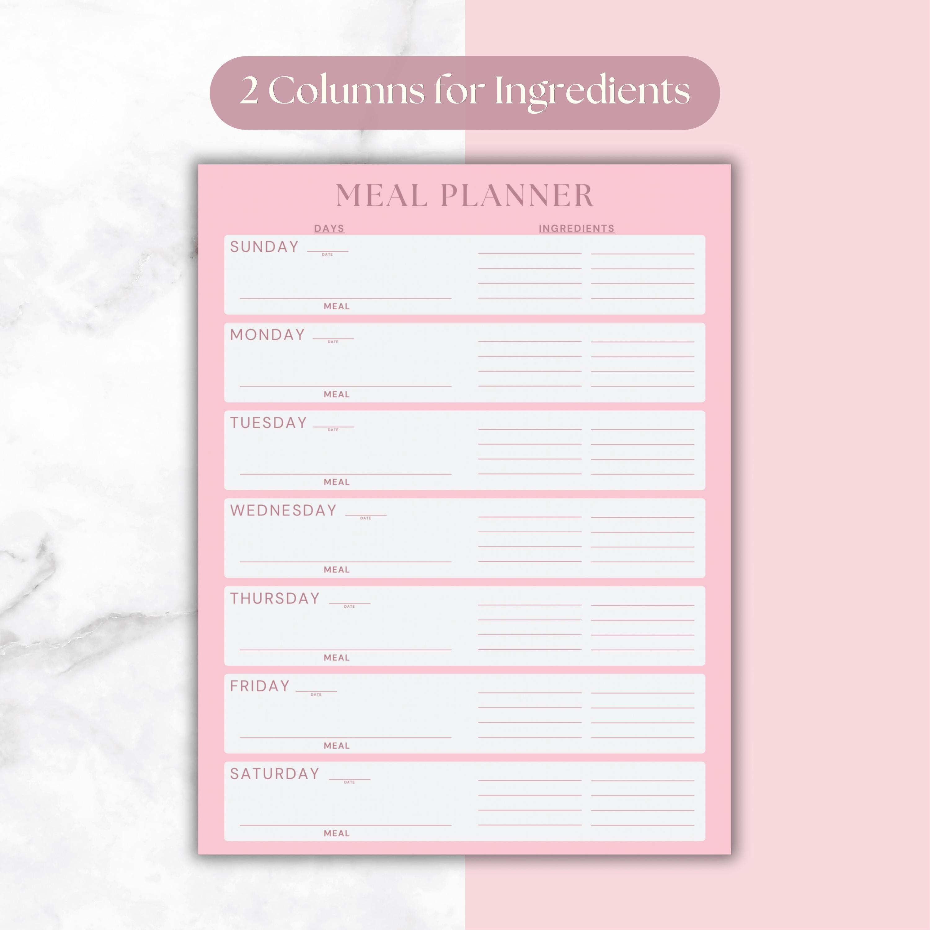 Printable Weekly Meal Planner PDF Simple, Organized Daily Diet & Food ...