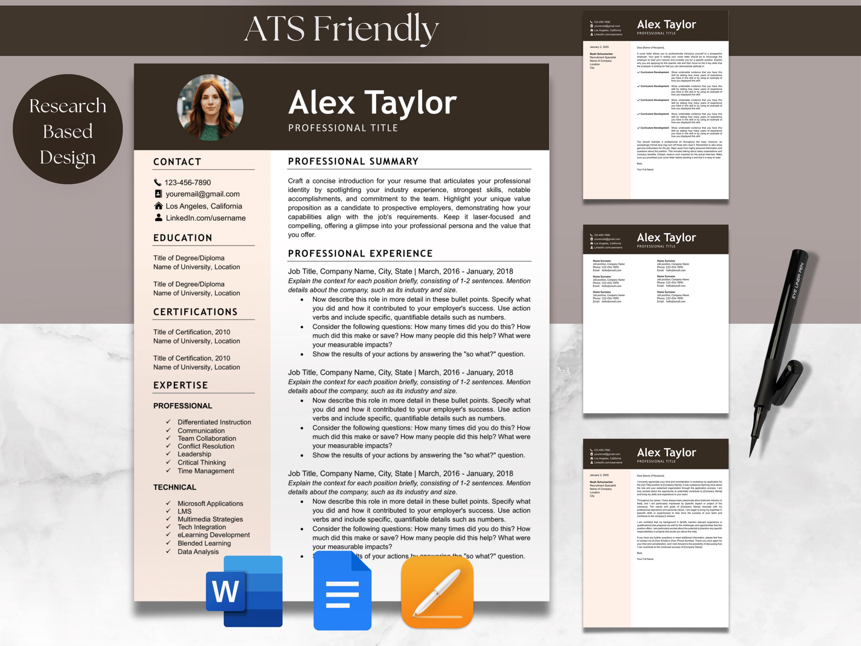 Resume & Cover Letter Bundle Template for Microsoft Word Google Docs ...