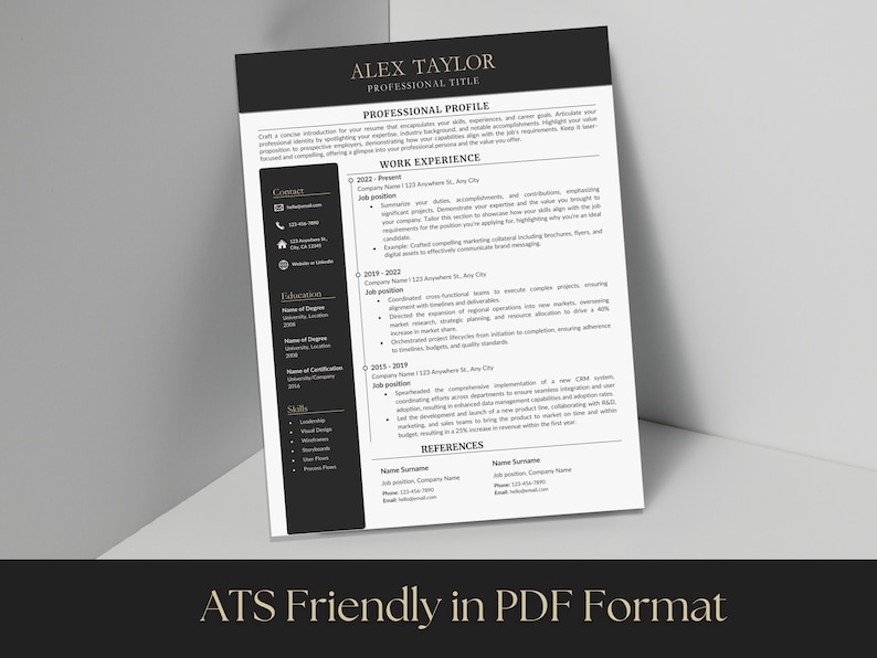 Resume Template Word & Pages ATS Friendly CV Digital Editable Black ...
