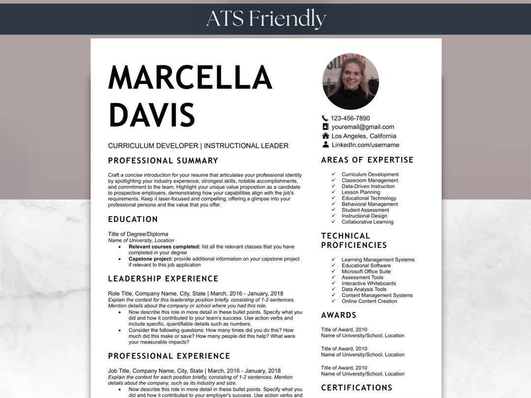 Resume & Cover Letter Bundle Template With Photo Microsoft Word Google ...