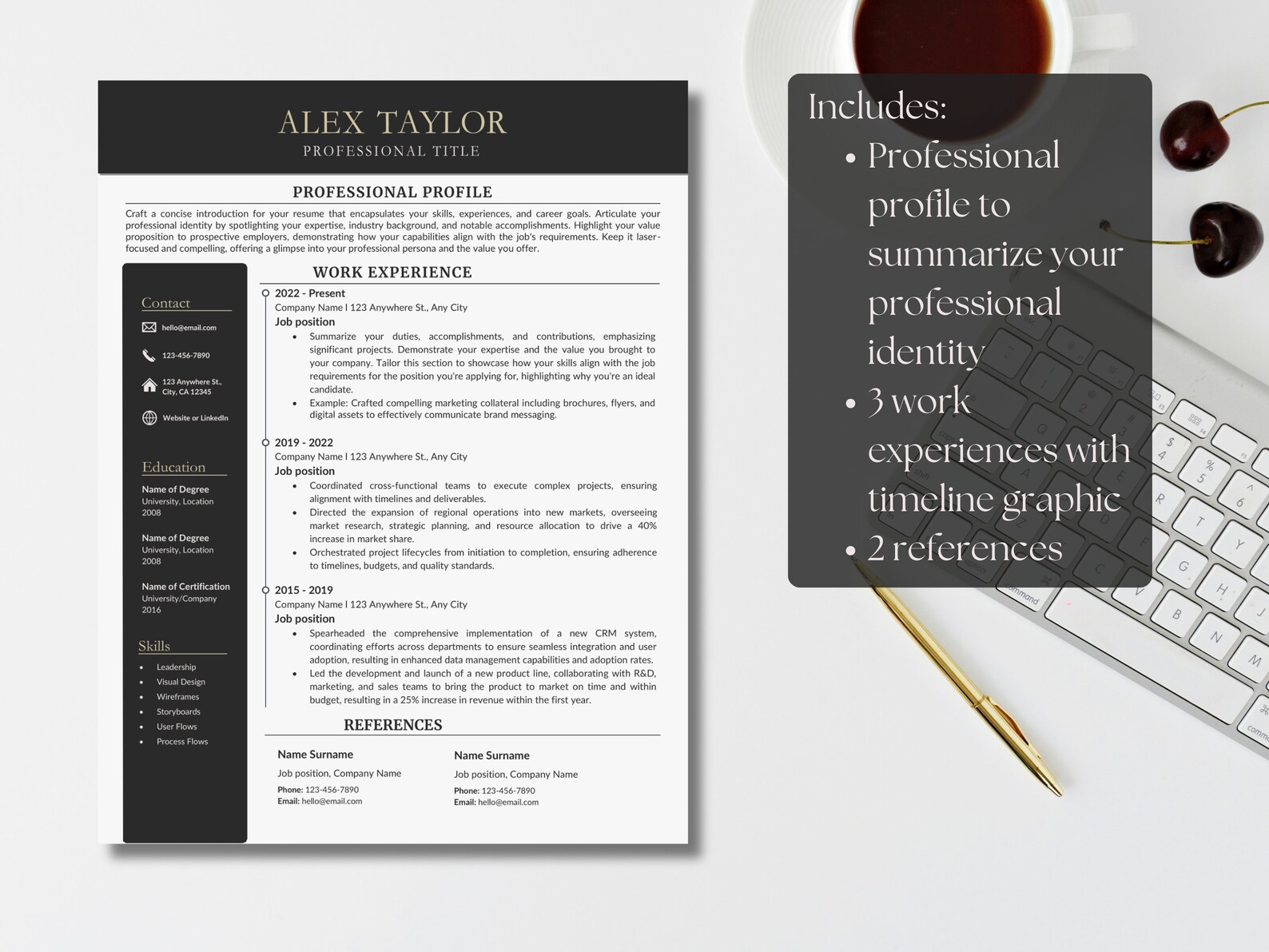 Resume Template Word & Pages ATS Friendly CV Digital Editable Black ...