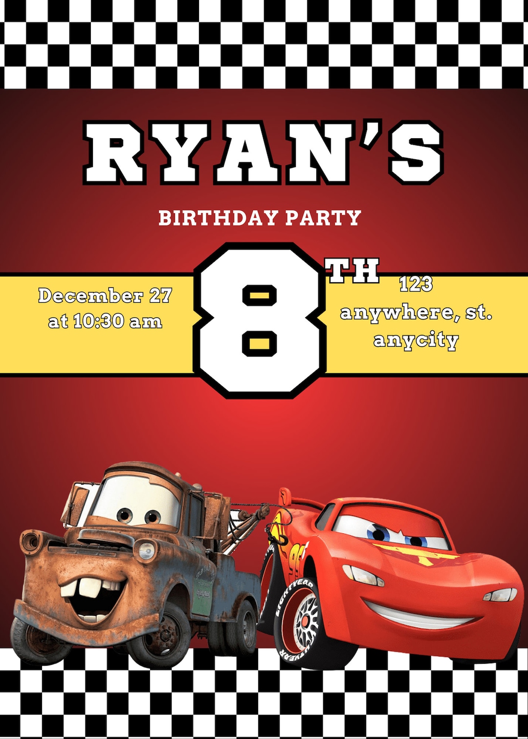 Cars Theme Birthday Invitation - Etsy