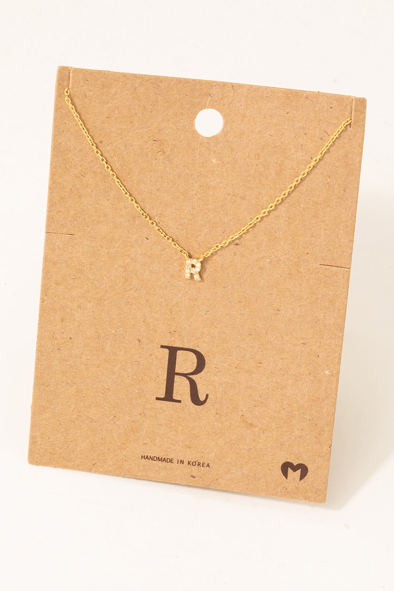 18K Gold-dipped Mini Jeweled Initial R Necklace Letter R Charm Necklace ...