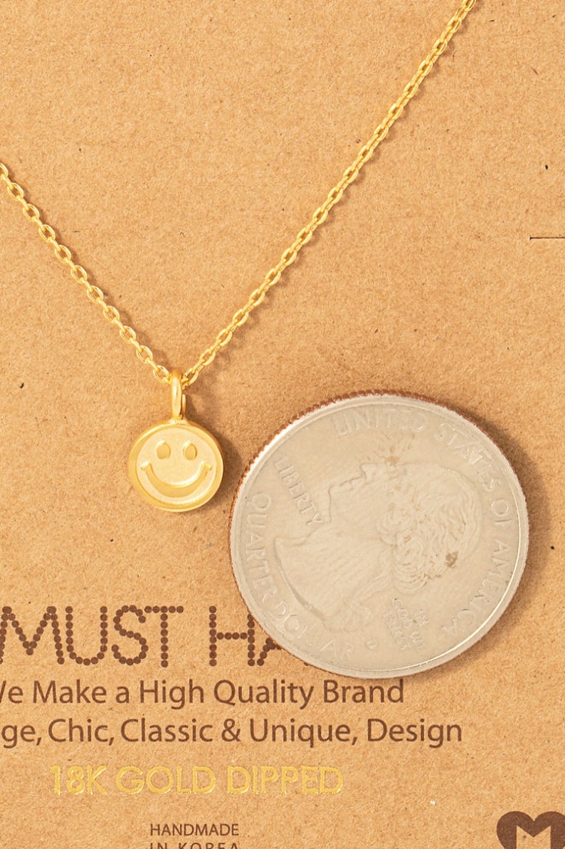 18K Gold-dipped Gold Smiley Face Pendant Necklace Minimalist Necklace ...