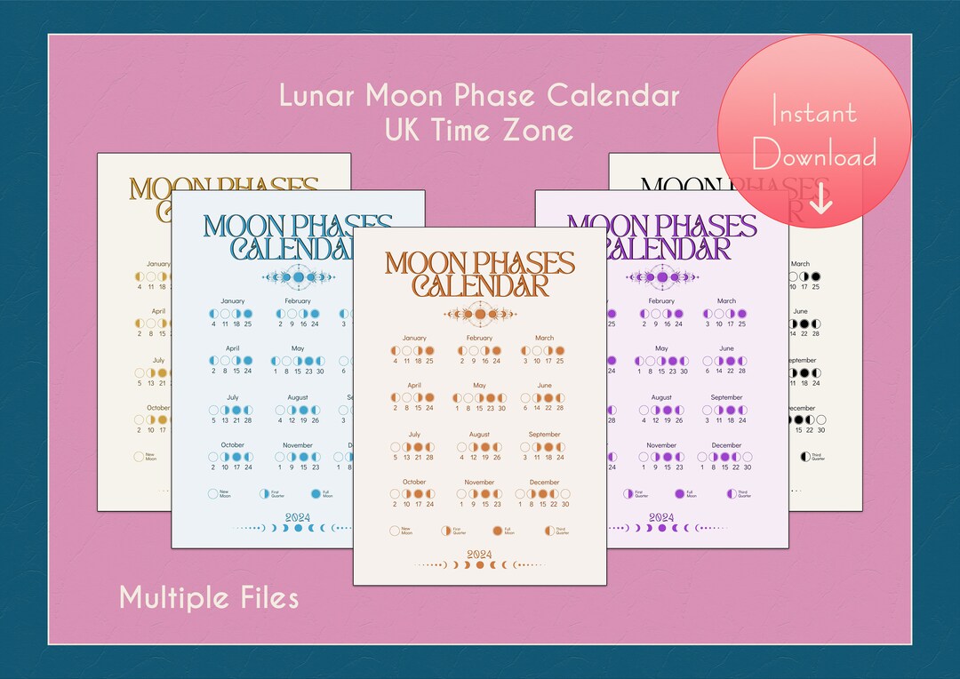 Moon Lunar Phases Calendar, New Moon, First Quarter, Full Moon, Third ...