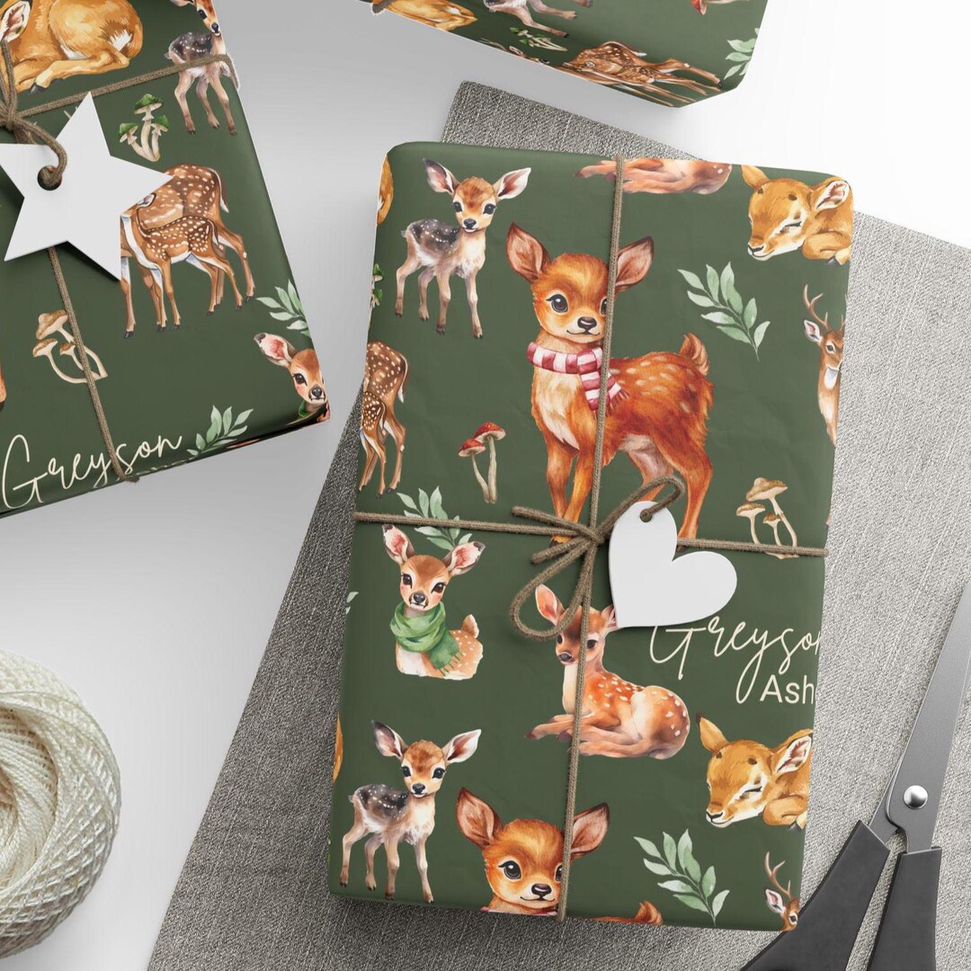Personalized Deer Wrapping Paper Custom Fawn Baby Name Packaging ...