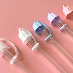 Blue Flower Straw Topper Pink Tulip Straw Cover Flower Pink Reusable ...