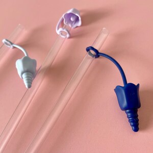 Blue Flower Straw Topper Pink Tulip Straw Cover Flower Pink Reusable ...