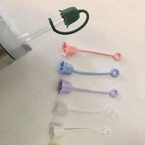 Blue Flower Straw Topper Pink Tulip Straw Cover Flower Pink Reusable ...