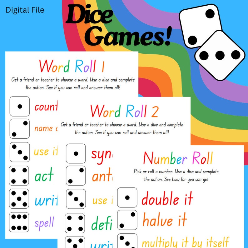 Dice Word and Number Roll English Math Game PDF Teachers Tutors - Etsy