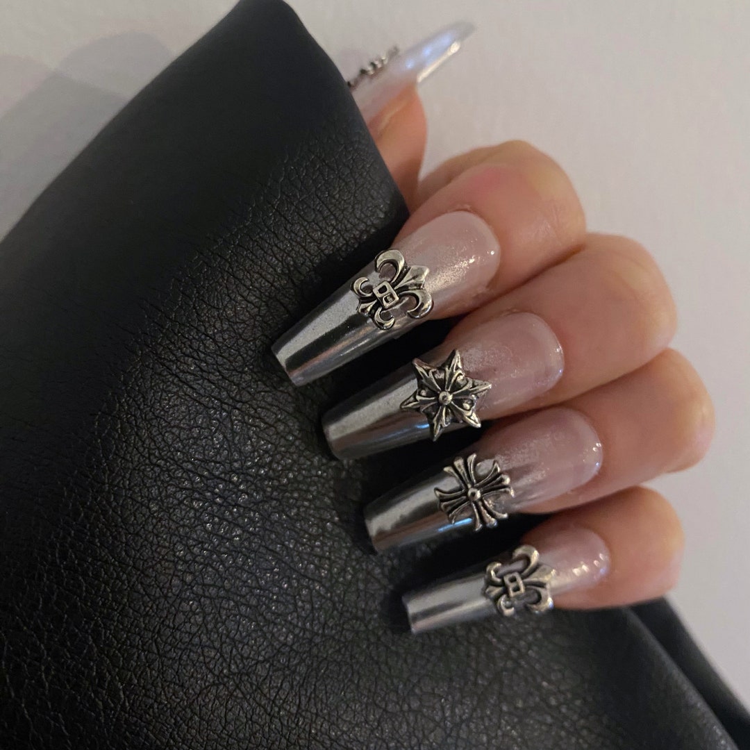 Y2k Silver Chrome Ombre Chrome Hearts Press on Nails Press on Nail ...