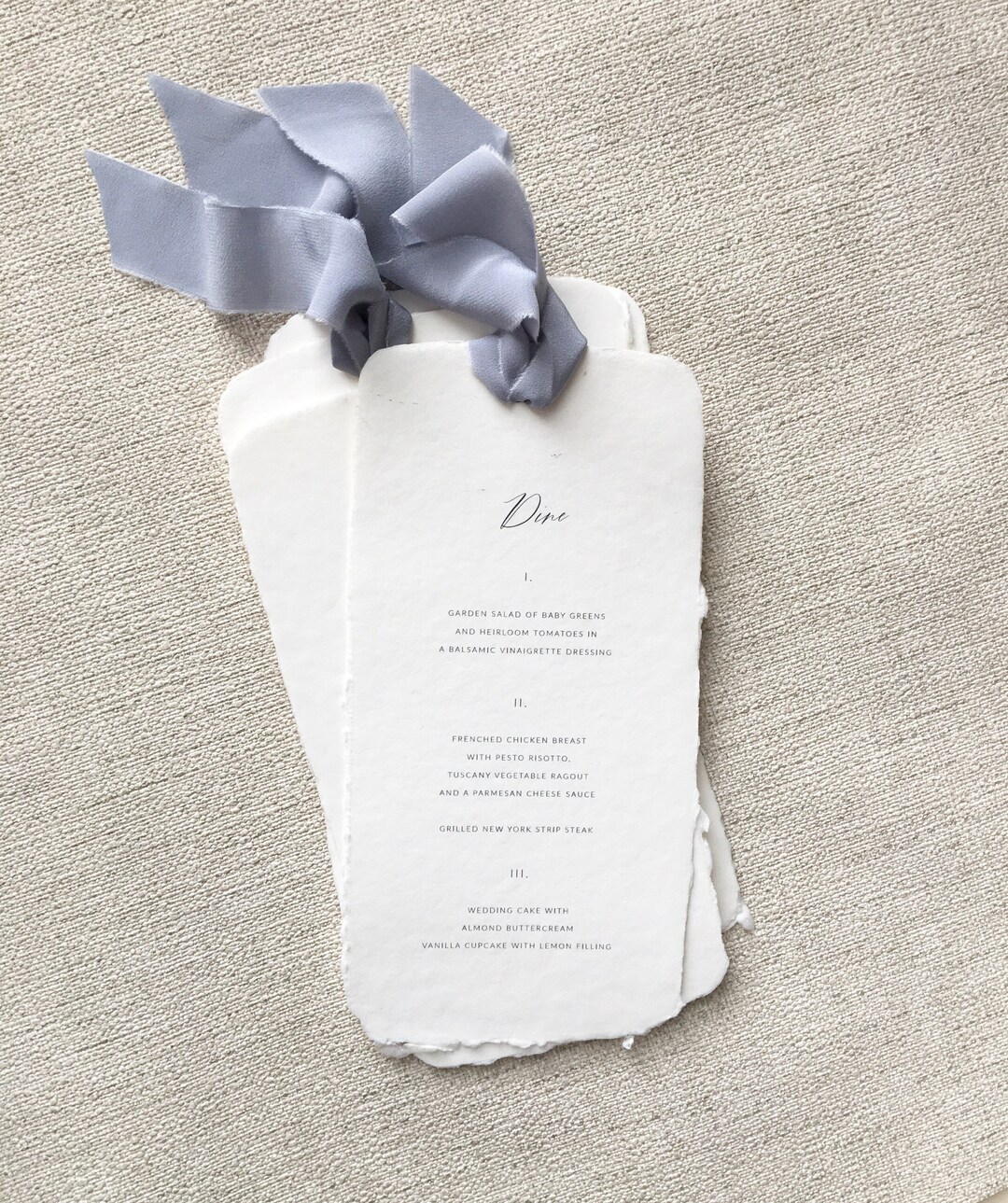 Menu Wedding Handmade Paper Menu Deckled Edges Menu Dusty Blue Menu ...