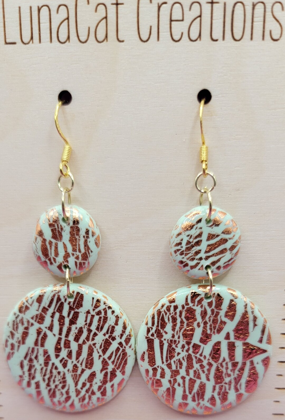 Light Teal & Gold Crackle Circle Polymer Clay Earrings - Etsy