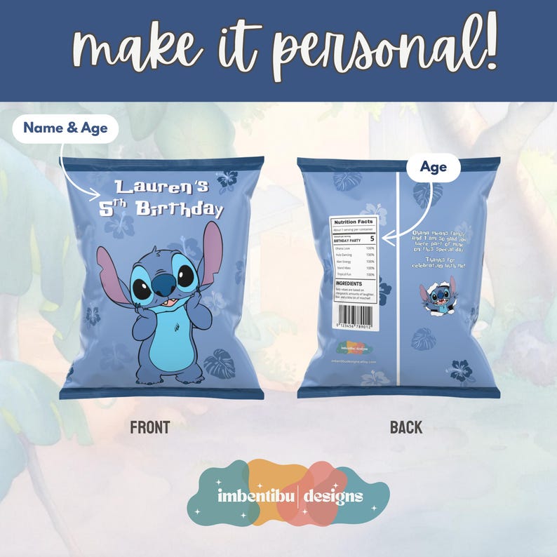 Lilo & Stitch Chip Bag Label Template | (7) Designs | Custom ...