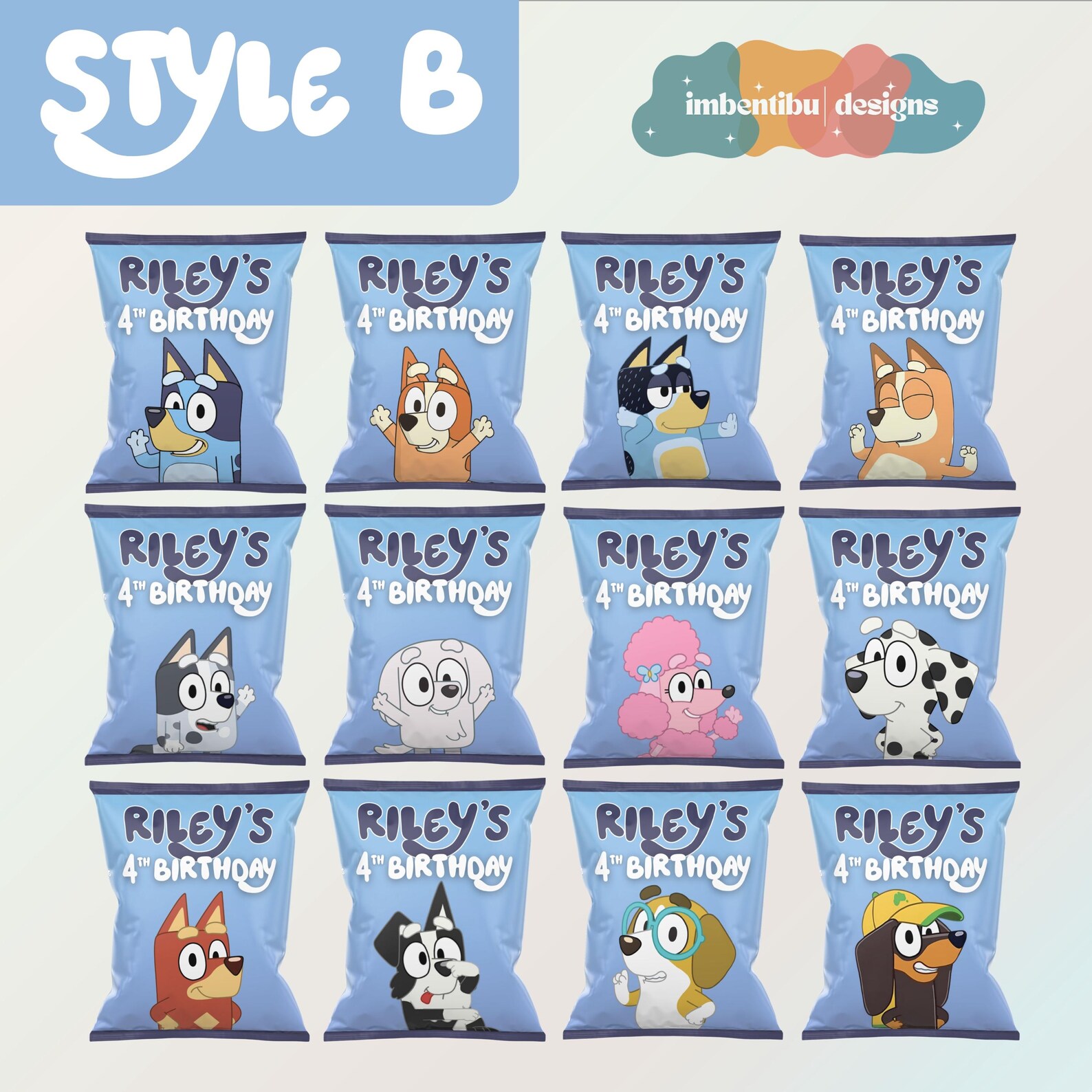 Bluey Chip Bag Label Template | (12) Designs | (3) Style Options ...