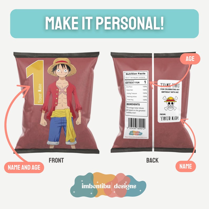 One Piece Chip Bag Template: (10) Designs - Custom/personalized Label ...