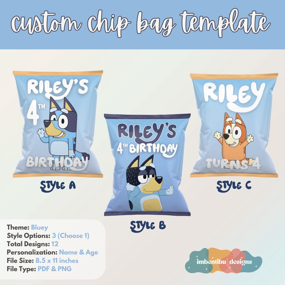 Bluey Chip Bag Label Template | (12) Designs | (3) Style Options ...