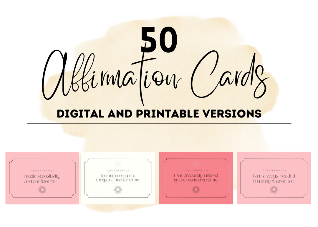 50 Affirmation Cards Digital and Printable Versions Self Care ...