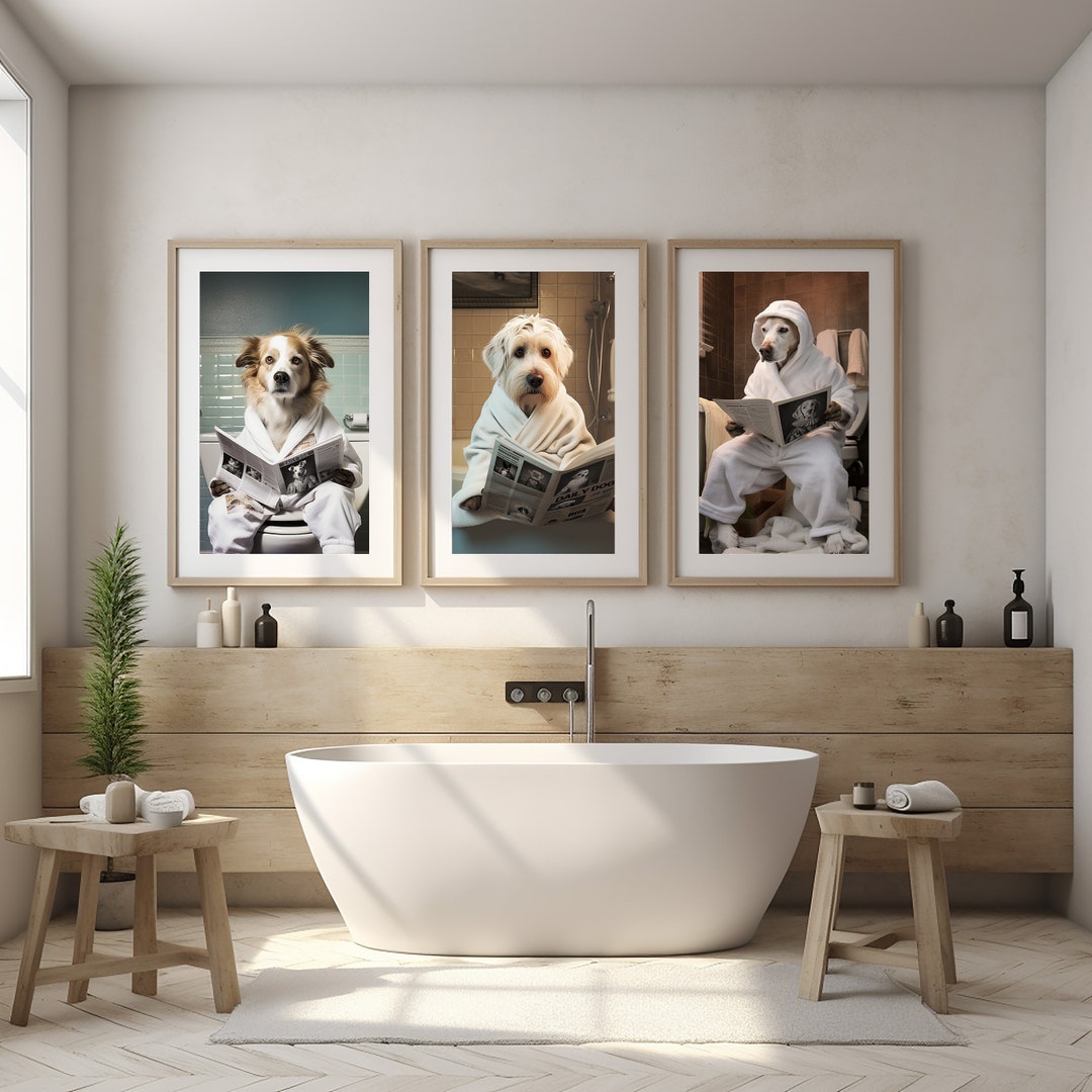 Custom Dog Portrait, Pet Bathroom Portrait, Funny Pet Portrait, Pet ...