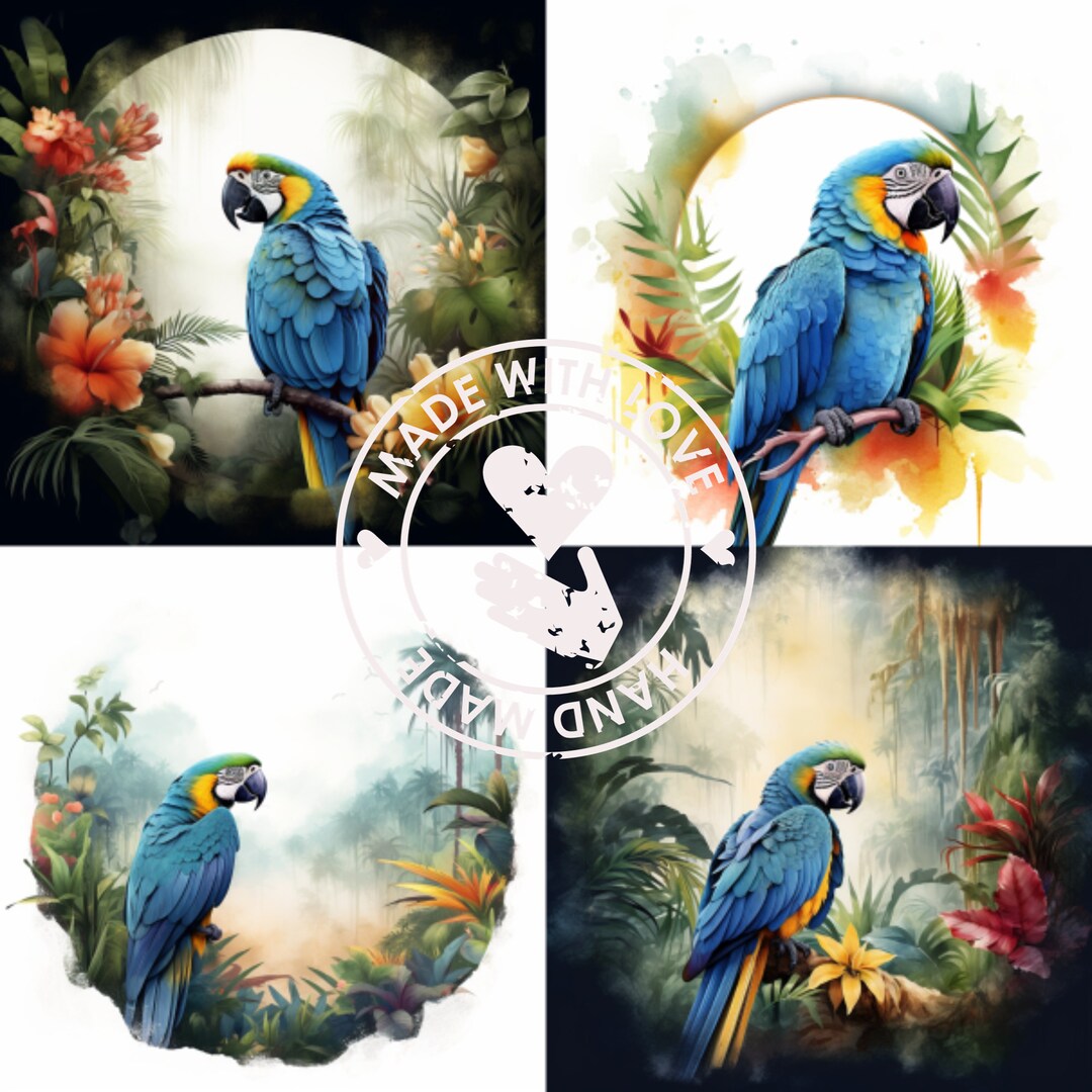 Blue Parrot Jungle Frame Clipart High Quality Jpgs Digital Paper ...