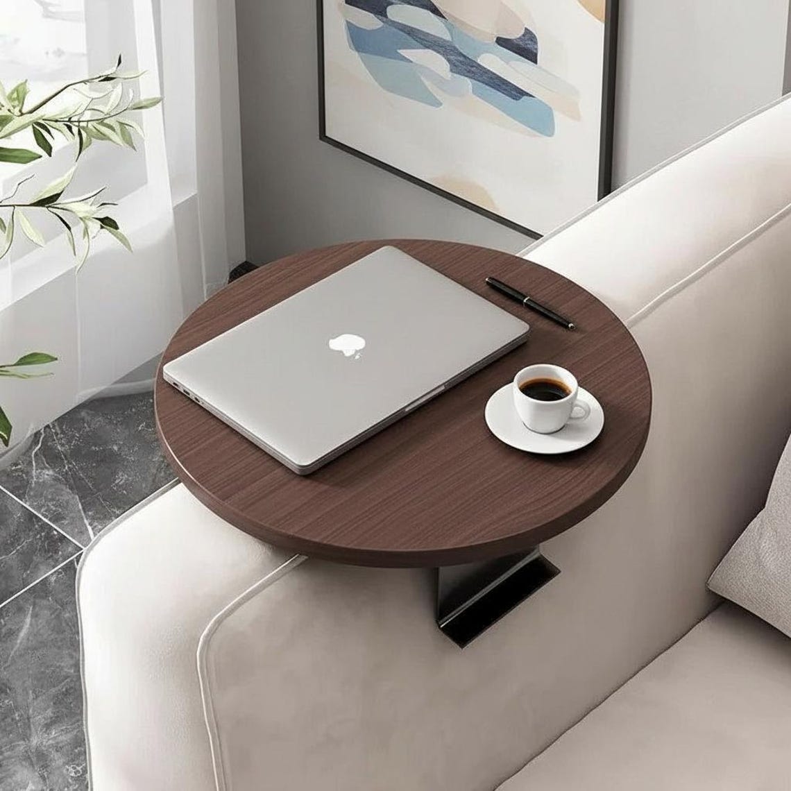 Modern Expandable Sofa Arm Table, 30 Cm Wooden Couch Side Tray for ...