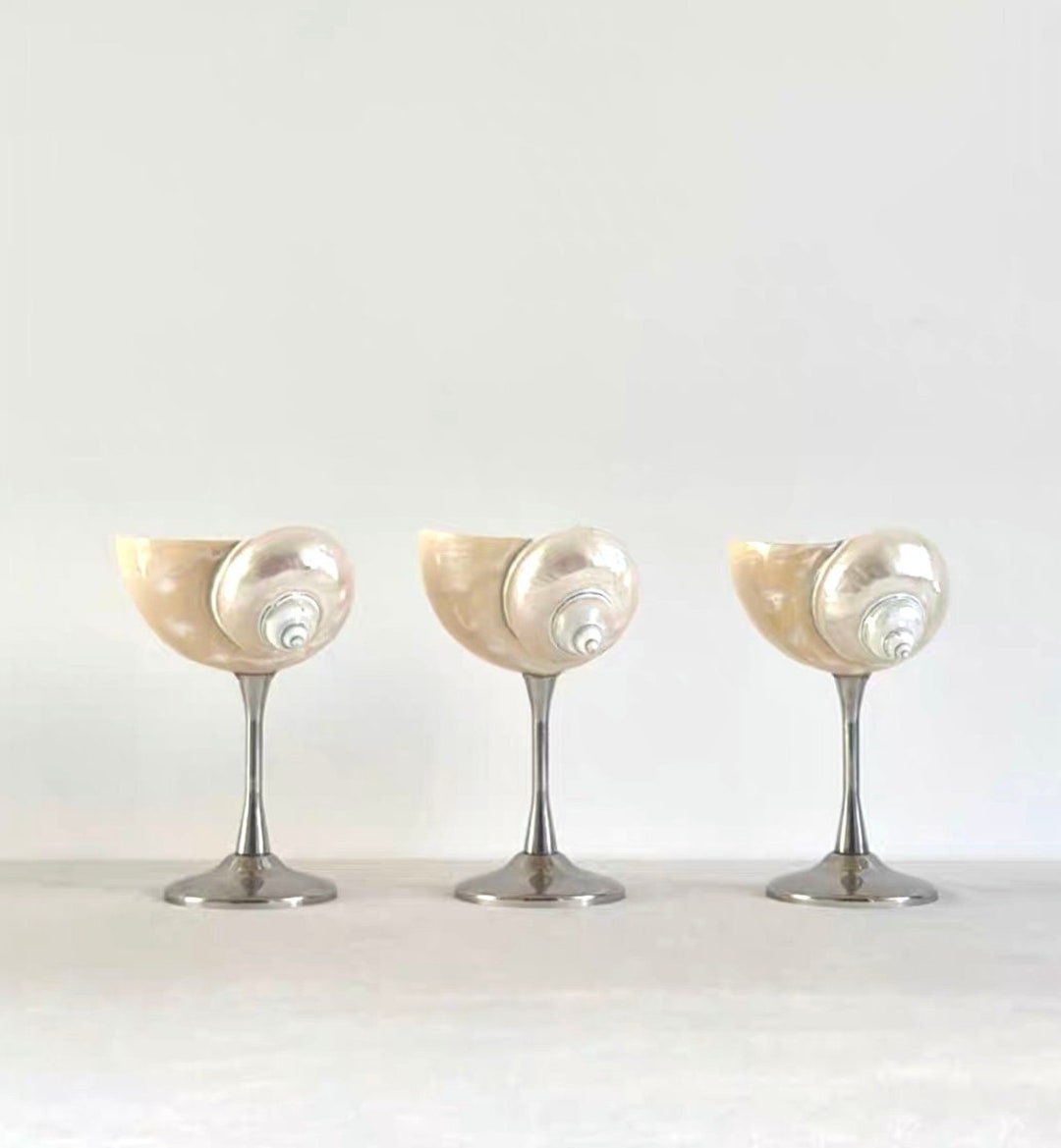 Set of 3 Seashell Glasses Gift Wedding Her Beach Martini Conch Cup ...
