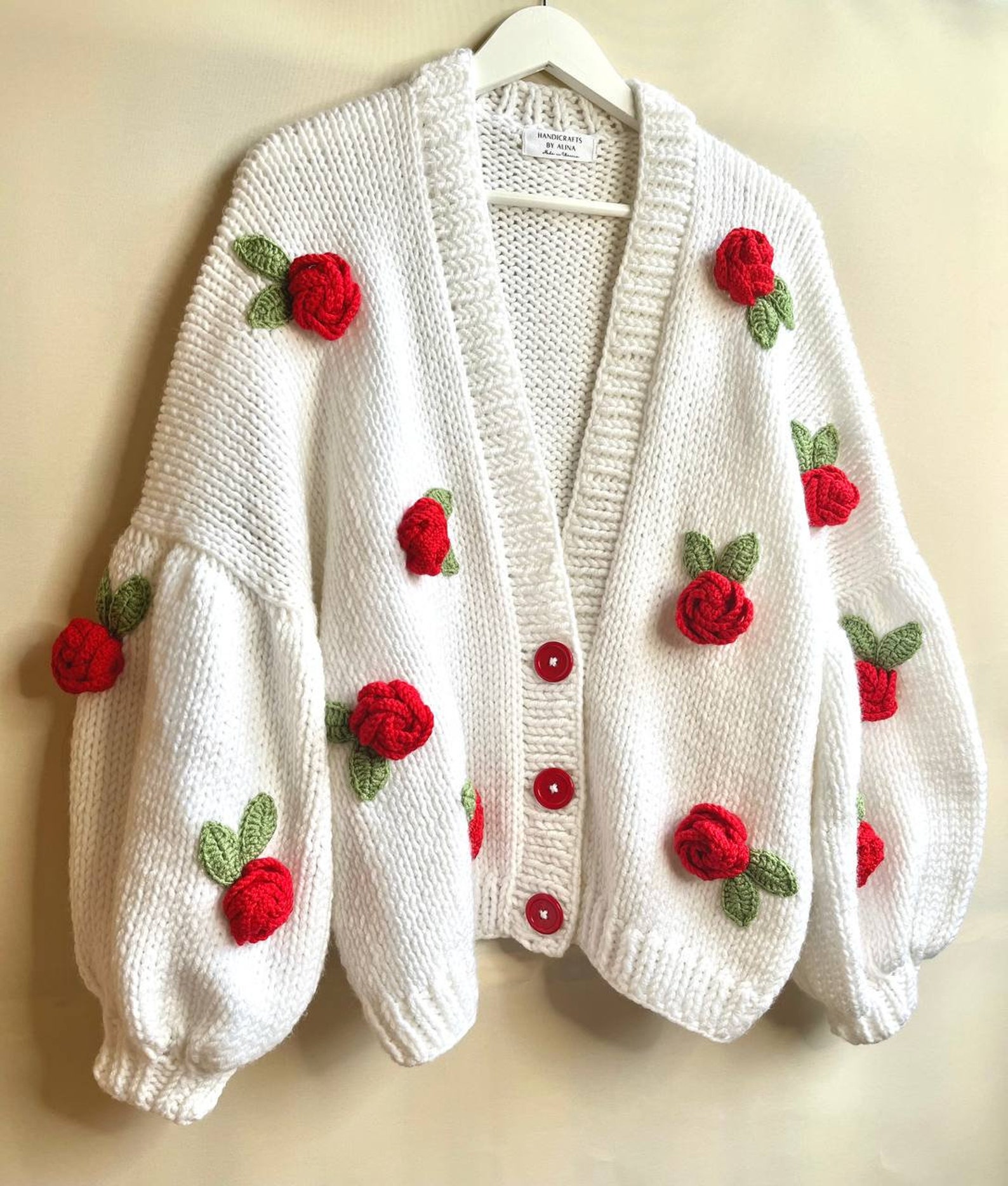 Cardigan With Roses,red Roses Sweater,rose Cardigan,floral Cardigan ...
