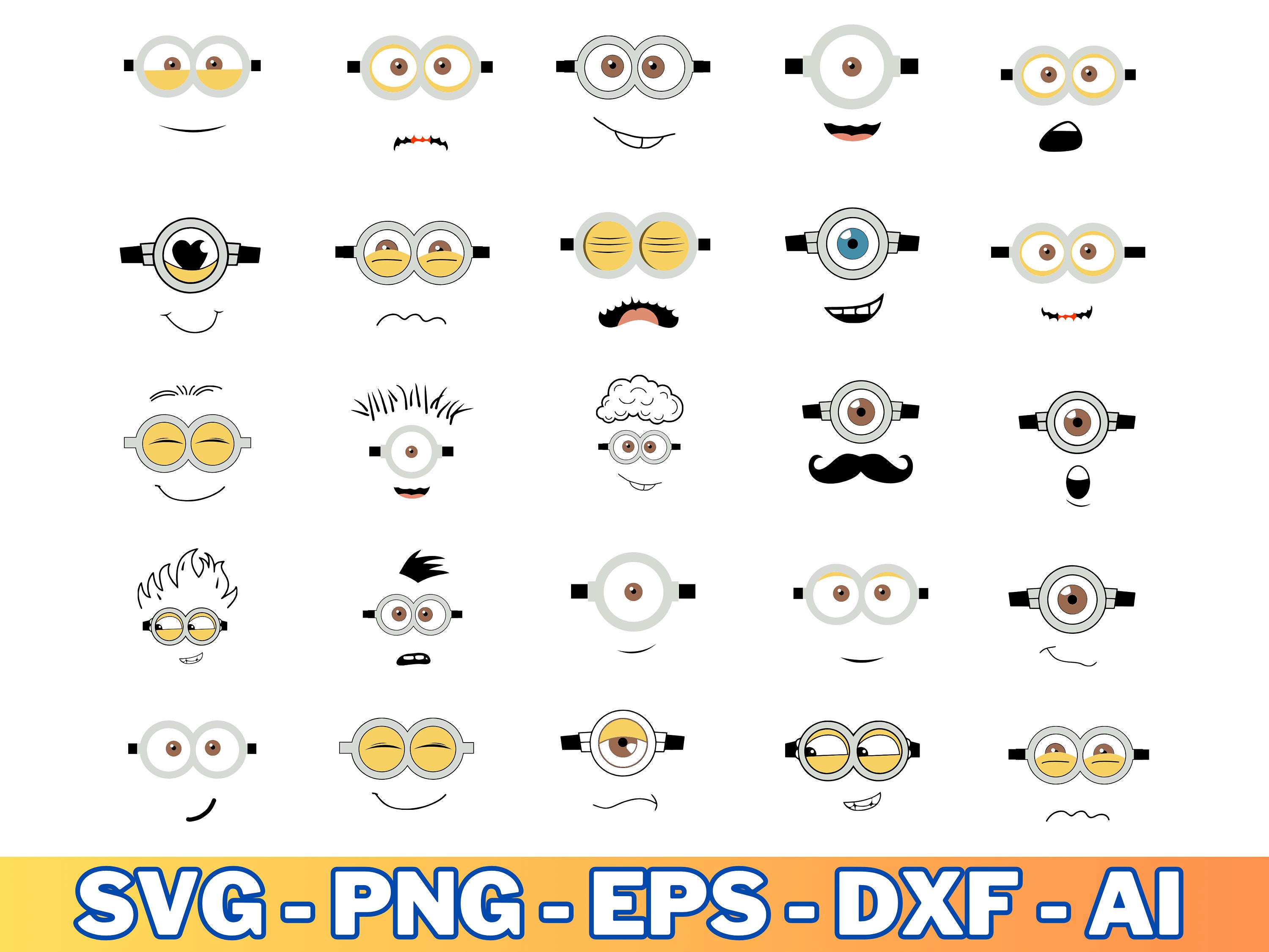Minions Face Files, Vector Bundle, Clip Art, Silhouette, Cut Files for ...