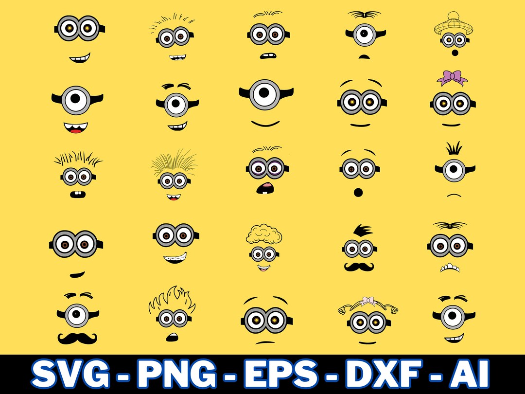 Minions Face Files, Vector Bundle, Clip Art, Silhouette, Cut Files for ...