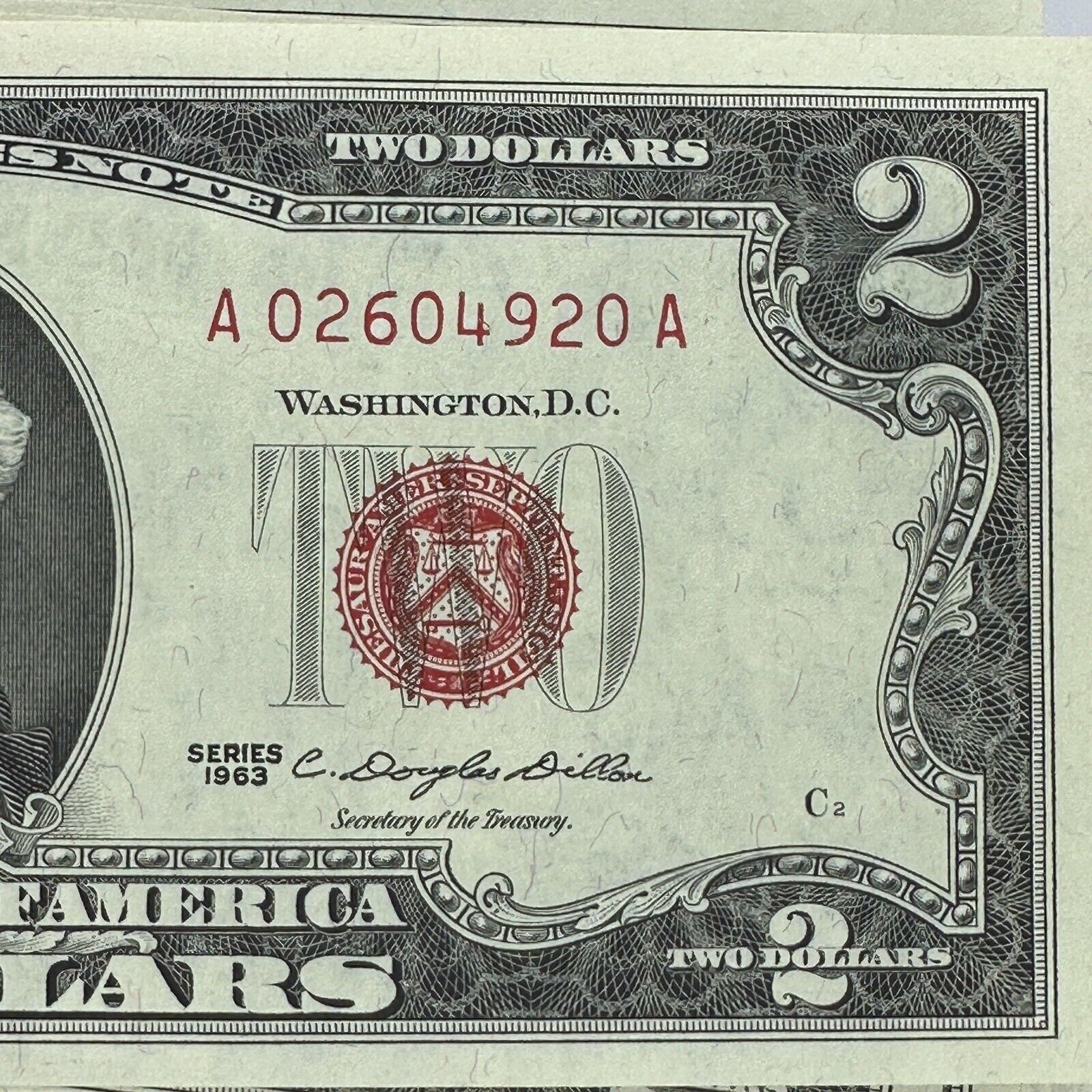 GEM 1963 2 Two Dollar Red Seal Bill Crisp Uncirculated United States ...