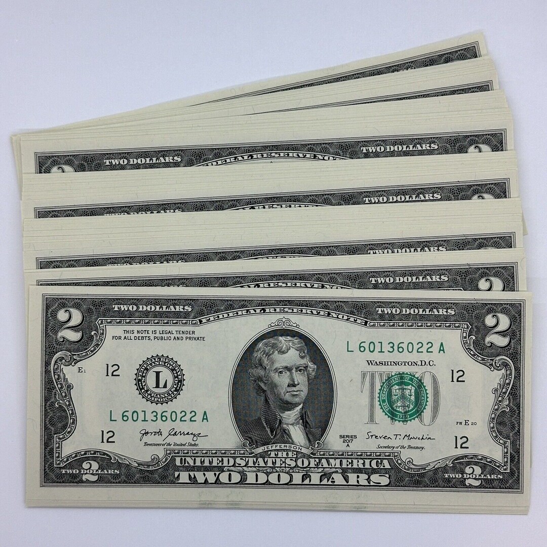 3x Crisp Uncirculated 2 Two Dollar Bill Green Seal Federal Reserve ...