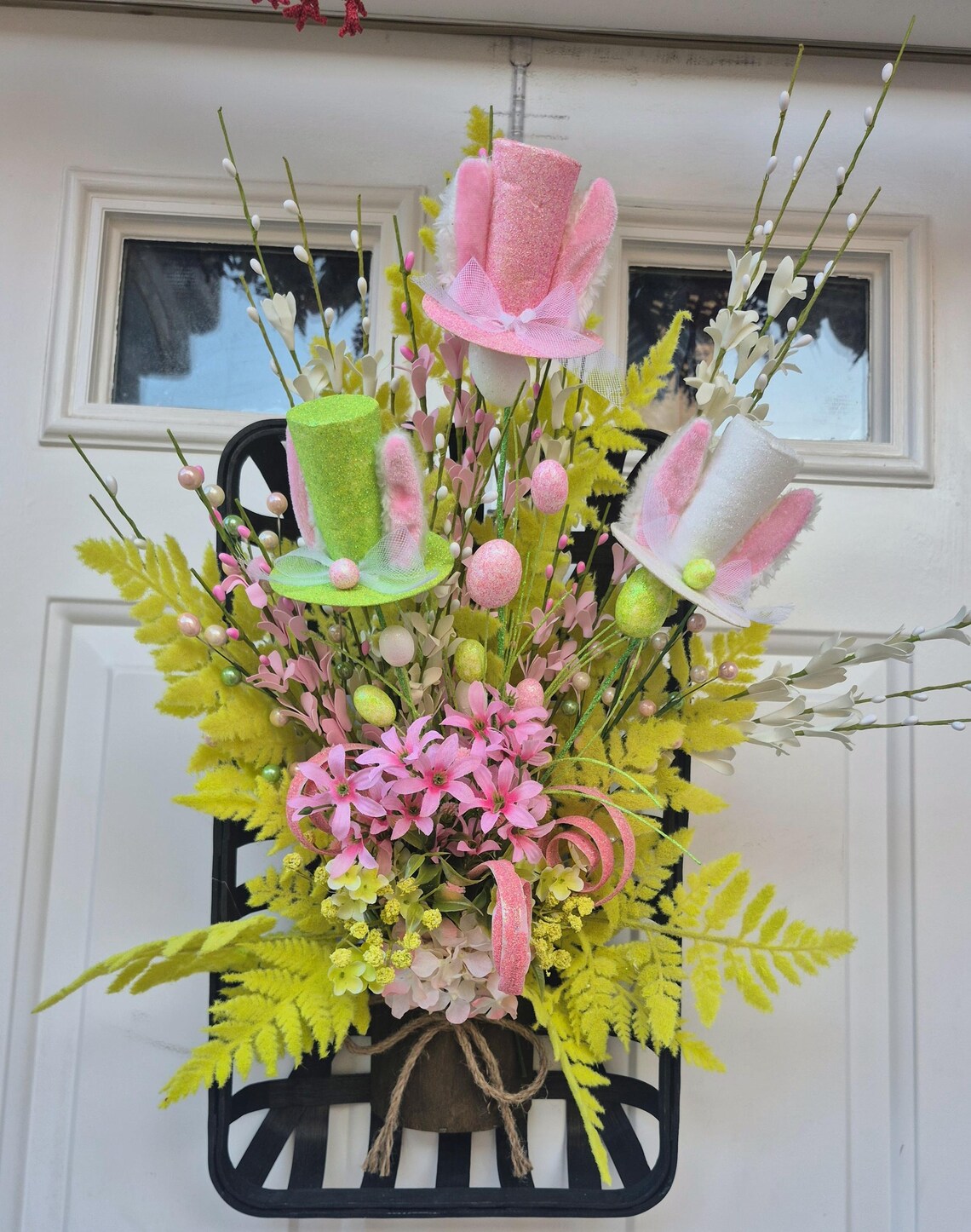 Easter Bunny Top Hat Floral Wall Basket, Whimsical Spring Door Decor ...