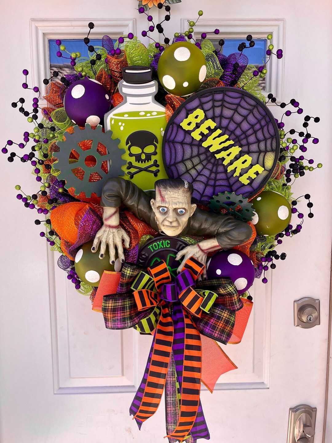 One-of-a-kind Frankenstein Wreath 3D Franki Bust Handmade Beware Wooden ...