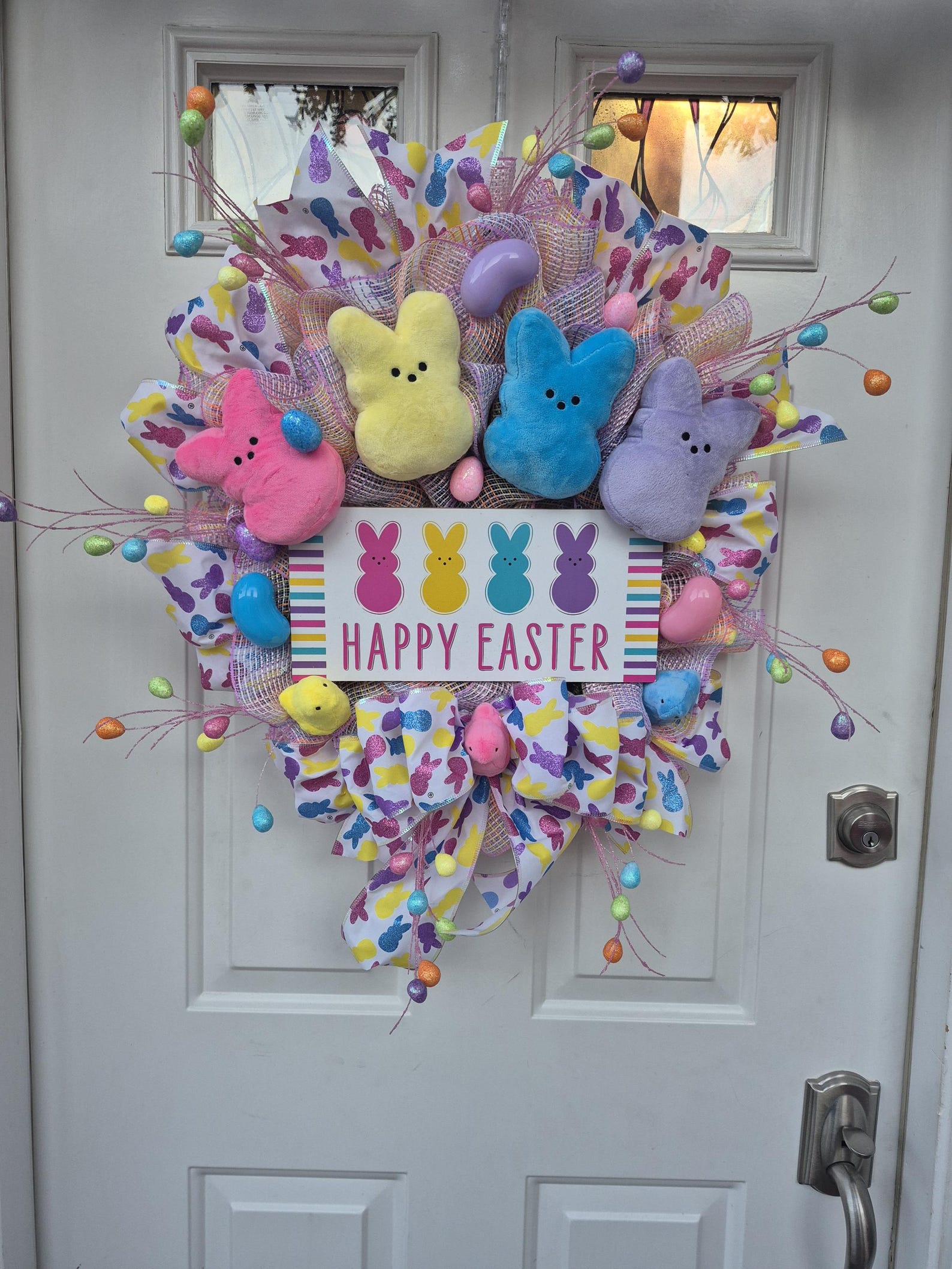 Easter Peeps Wreath - Handmade Happy Easter Door Decor - Peeps Bunny ...