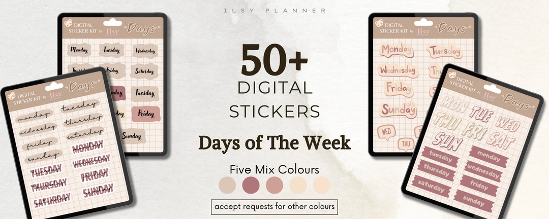 Days of Week Digital Stickers Book for Goodnotes 56 Stikers - Etsy