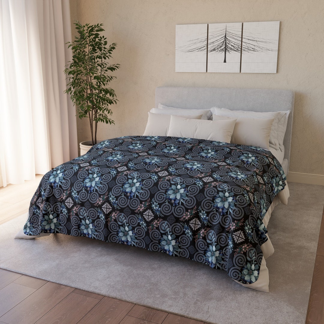 Hmong Fleece Sherpa Blanket, Dark Blue Hmong Inspired Throw, Hmoob ...