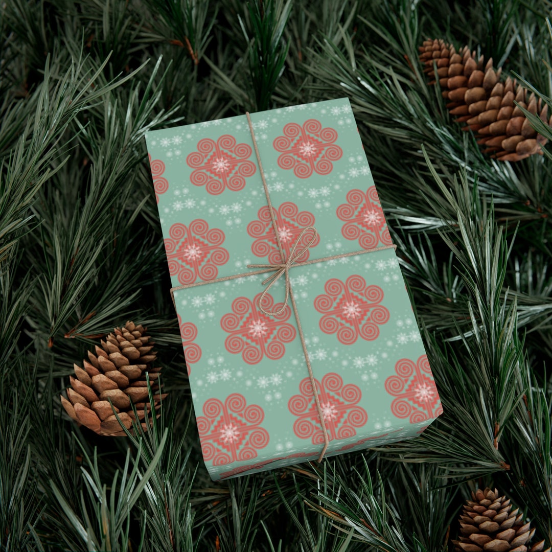 Hmong Gift Wrap Paper Heart Green Christmas Wrapping Paper Giftwrap ...