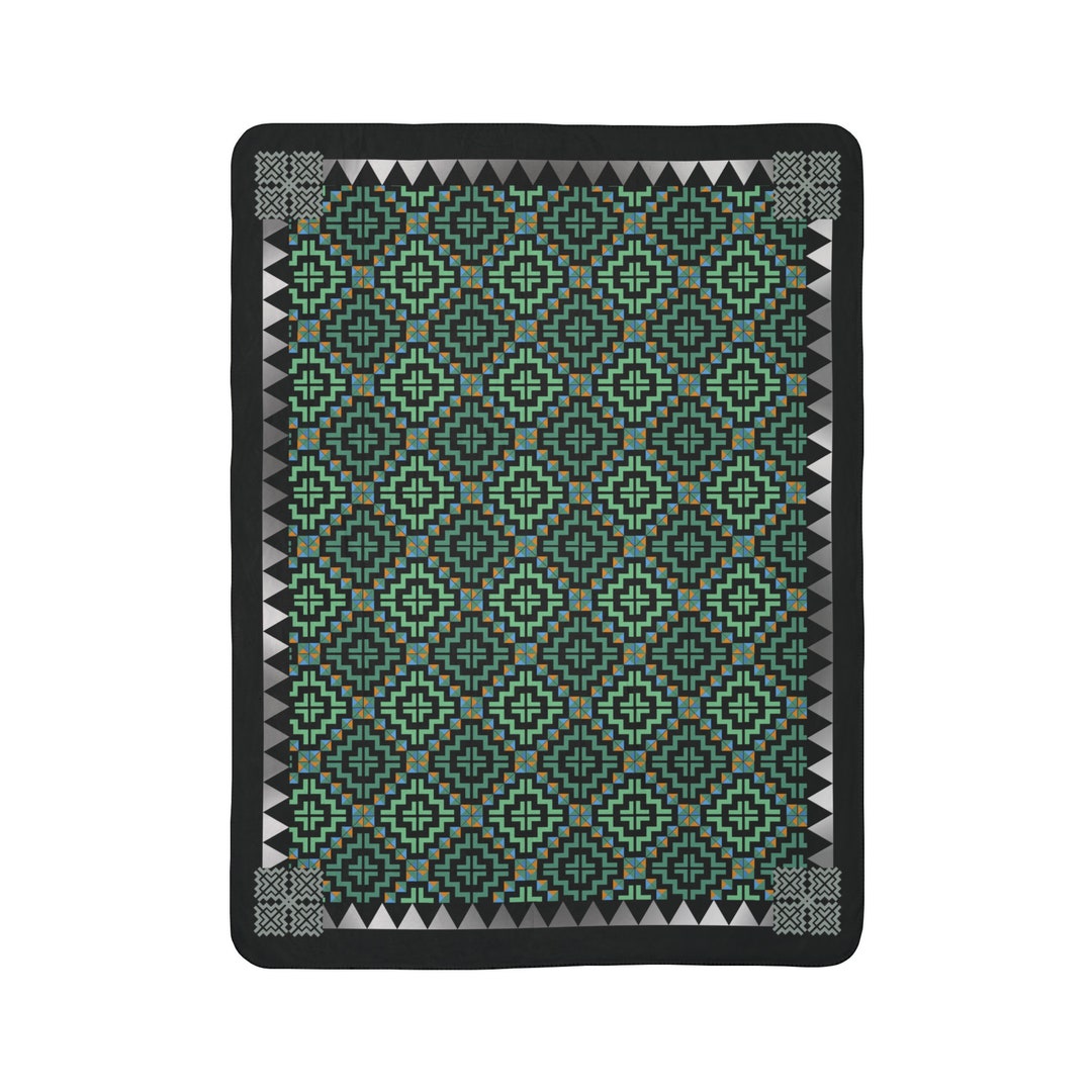 Green Hmong Fleece Sherpa Blanket, Hmong Inspired Throw, Hmoob Design ...