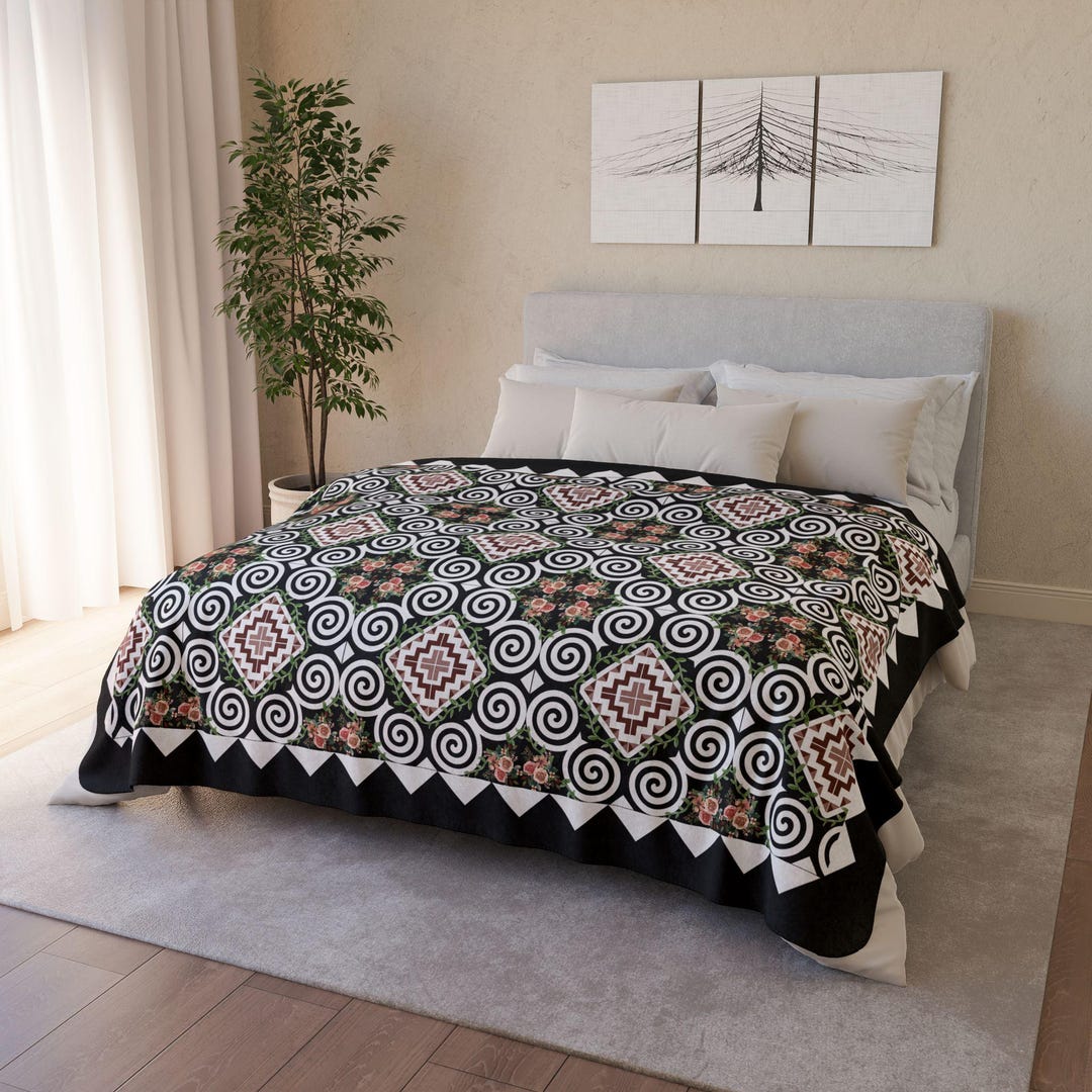 Hmong Fleece Sherpa Blanket, Dark Blue Hmong Inspired Throw, Hmoob ...